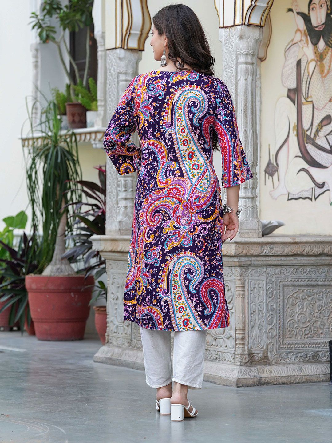 Buy KJFAB Women Paisley Printed Festive Straight Kurta - Kurtas for ...