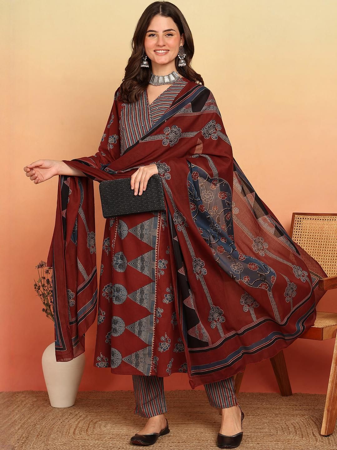 Buy KALINI Women Maroon Pure Cotton Kurta Sets - Kurta Sets for Women ...