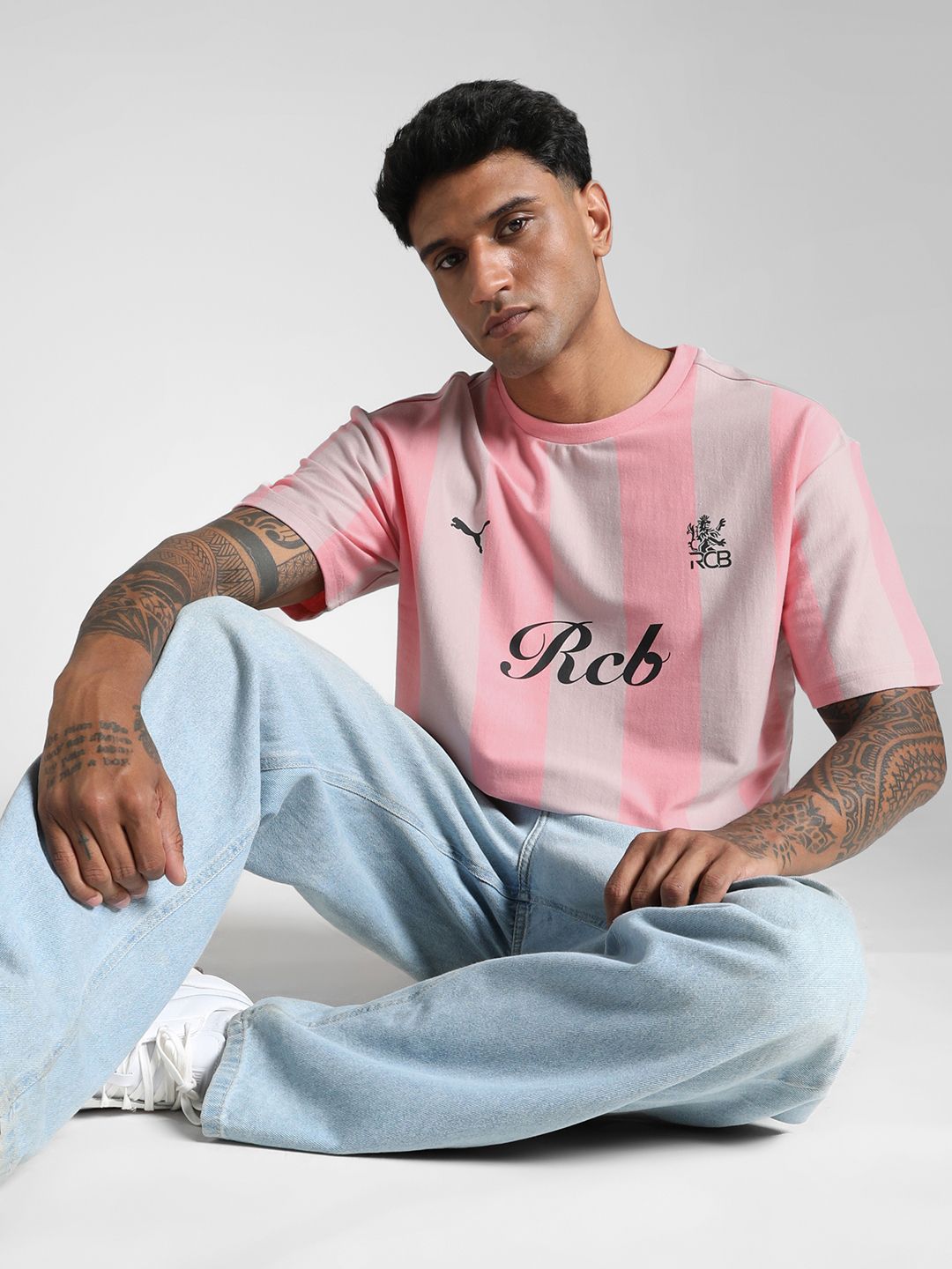 Buy Puma RCB Retro Striper Striped Drop Shoulder Sleeves Pure Cotton ...