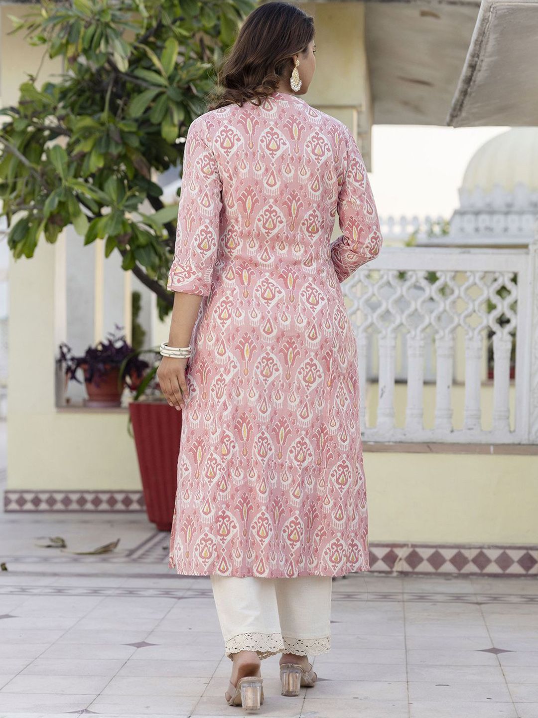 Buy Pistaa Ethnic Motifs Printed Mandarin Collar Pure Cotton A Line ...