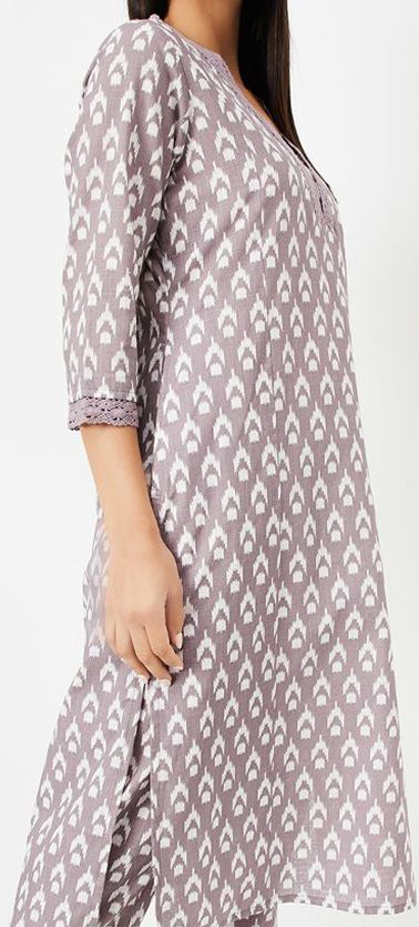 Buy Max Geometric Printed V Neck Straight Kurta With Trousers - Kurta ...