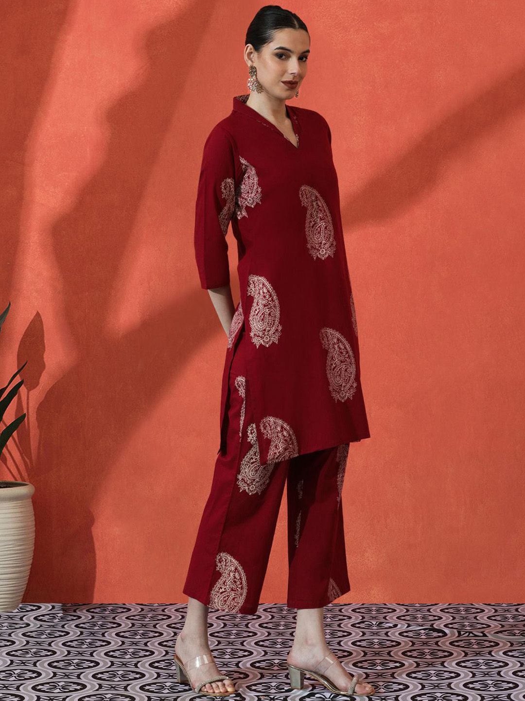 Buy Sangria Paisley Printed Pure Cotton Kurta & Trousers Set - Kurta Sets for Women 33054095 ...