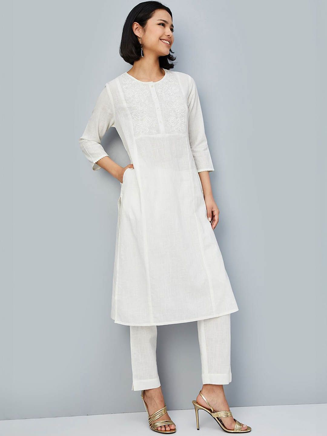 Buy Max Women Ethnic Motifs Embroidered Regular Thread Work Kurta With ...