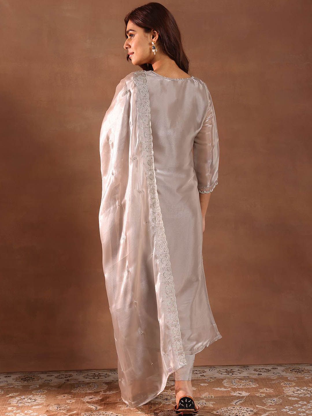 Buy Libas Women Ethnic Motifs Yoke Design Regular Beads And Stones Kurta With Trousers & With ...