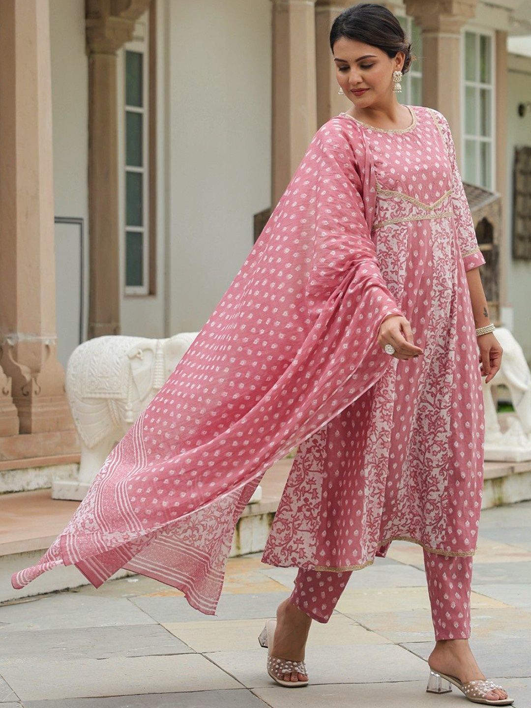 Buy Aramya Women Ethnic Motifs Printed Panelled Sequinned Pure Cotton ...