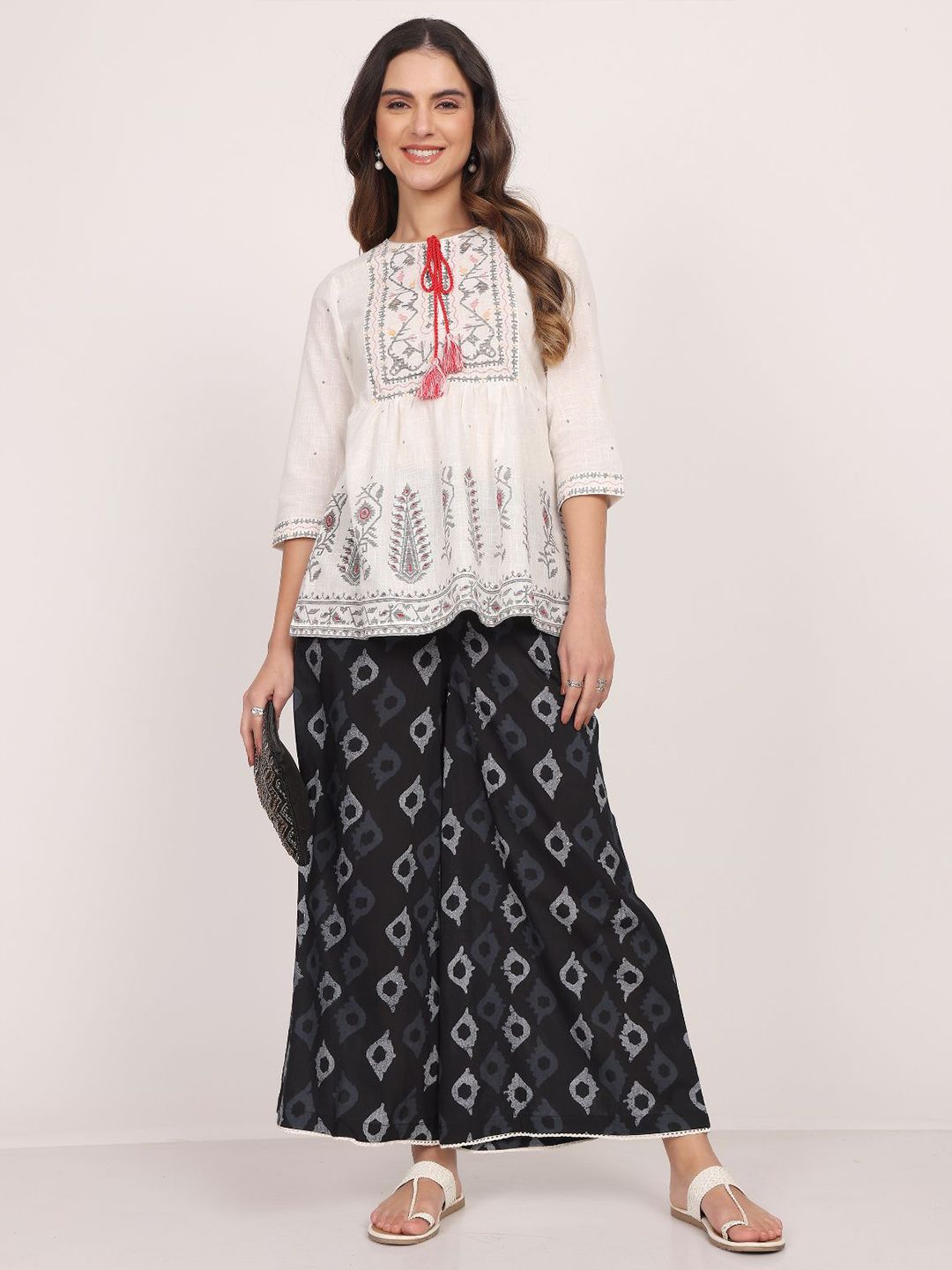 Buy SAVI Women Ethnic Motifs Printed Knitted Ethnic Palazzos - Palazzos ...