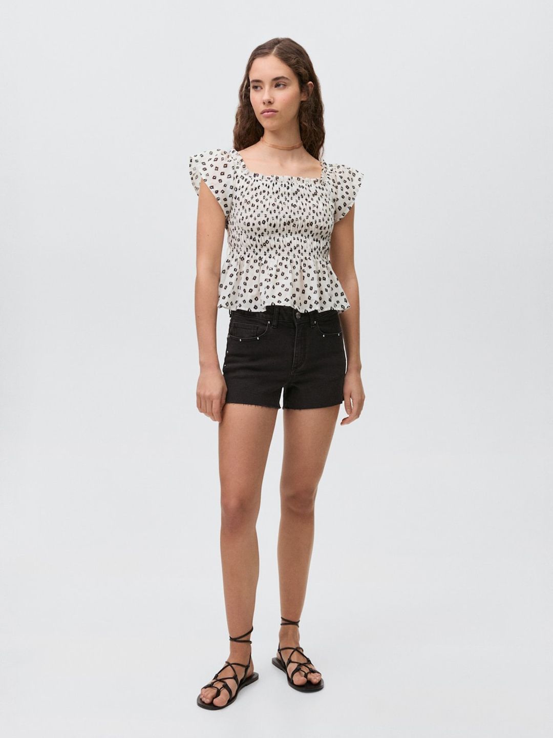 Buy MANGO Abstract Print Pure Cotton Peplum Top - Tops for Women ...