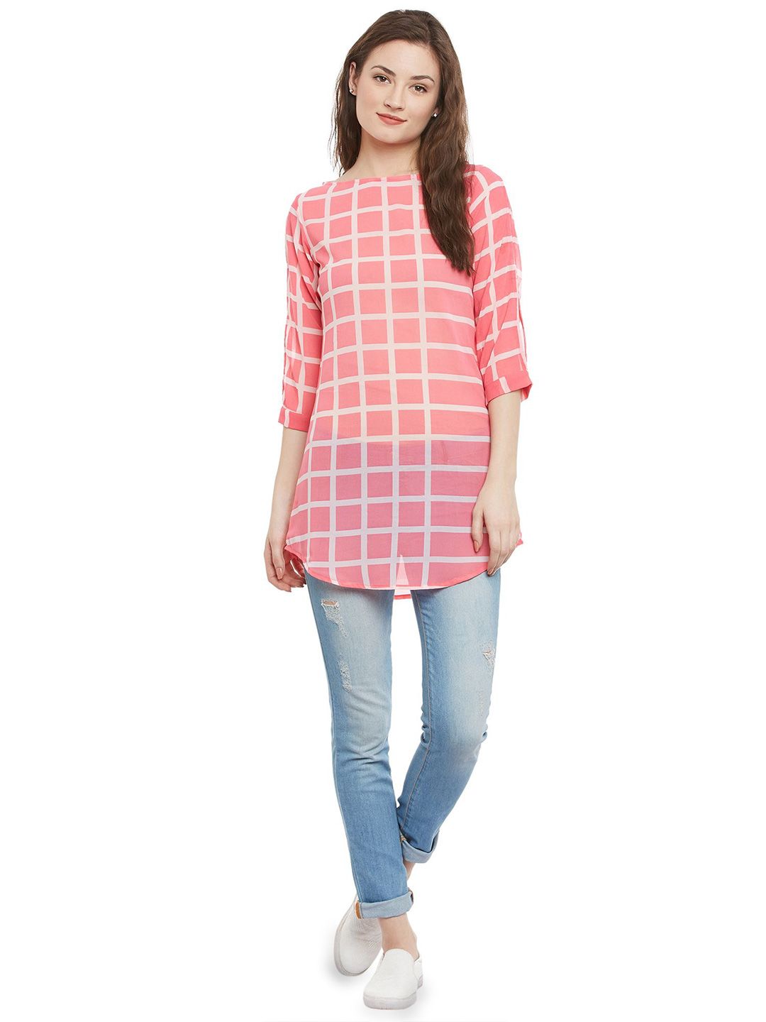 Buy DressBerry Checked Slit Sleeve Georgette Top - Tops for Women ...