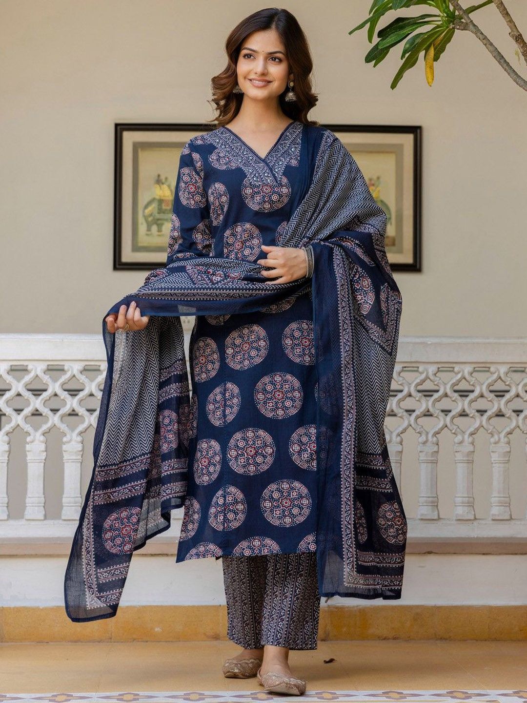 Buy Anouk Women Floral Printed Regular Mirror Work Kurta With Palazzos & With Dupatta - Kurta ...