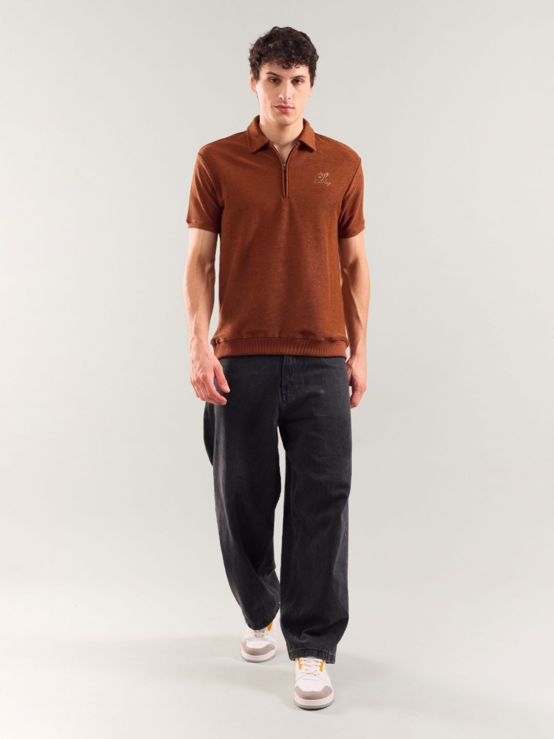 Buy Overlays Men Solid Polo Collar Cotton T Shirt - Tshirts for Men ...