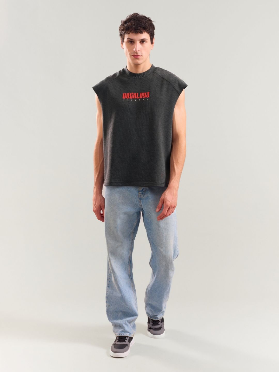 Buy Overlays Men Typography Printed Round Neck Cotton Relaxed Fit T ...