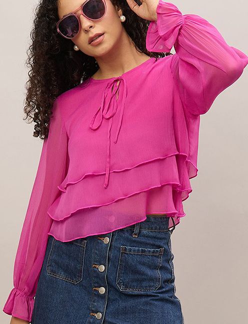 Buy The Roadster Lifestyle Co. Women Long Sleeves Ruffle Top - Tops for ...
