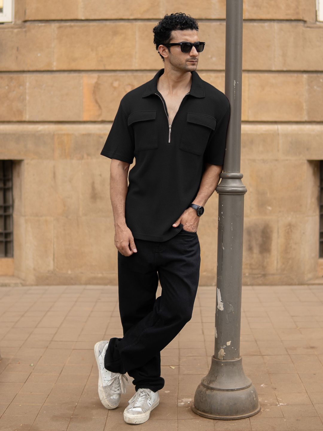 Buy Powerlook Men Black Zipper Polo With Pockets - Tshirts for Men ...