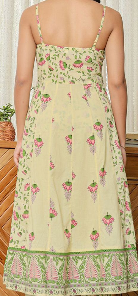 Buy Yufta Floral Printed Pure Cotton Shoulder Straps Anarkali Kurta ...