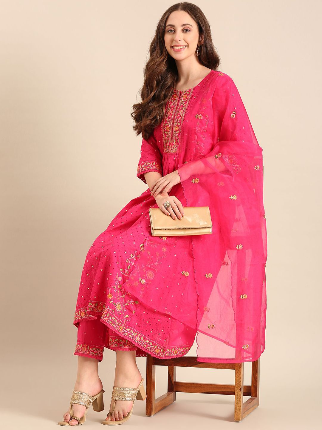 Buy Anouk Women Floral Embroidered Pure Cotton Kurta Set With Dupatta ...