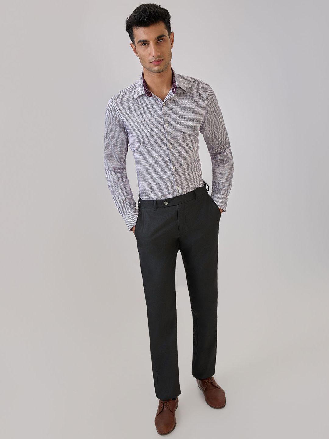 Buy Raymond Men Geometric Printed Pure Cotton Slim Fit Formal Shirt ...