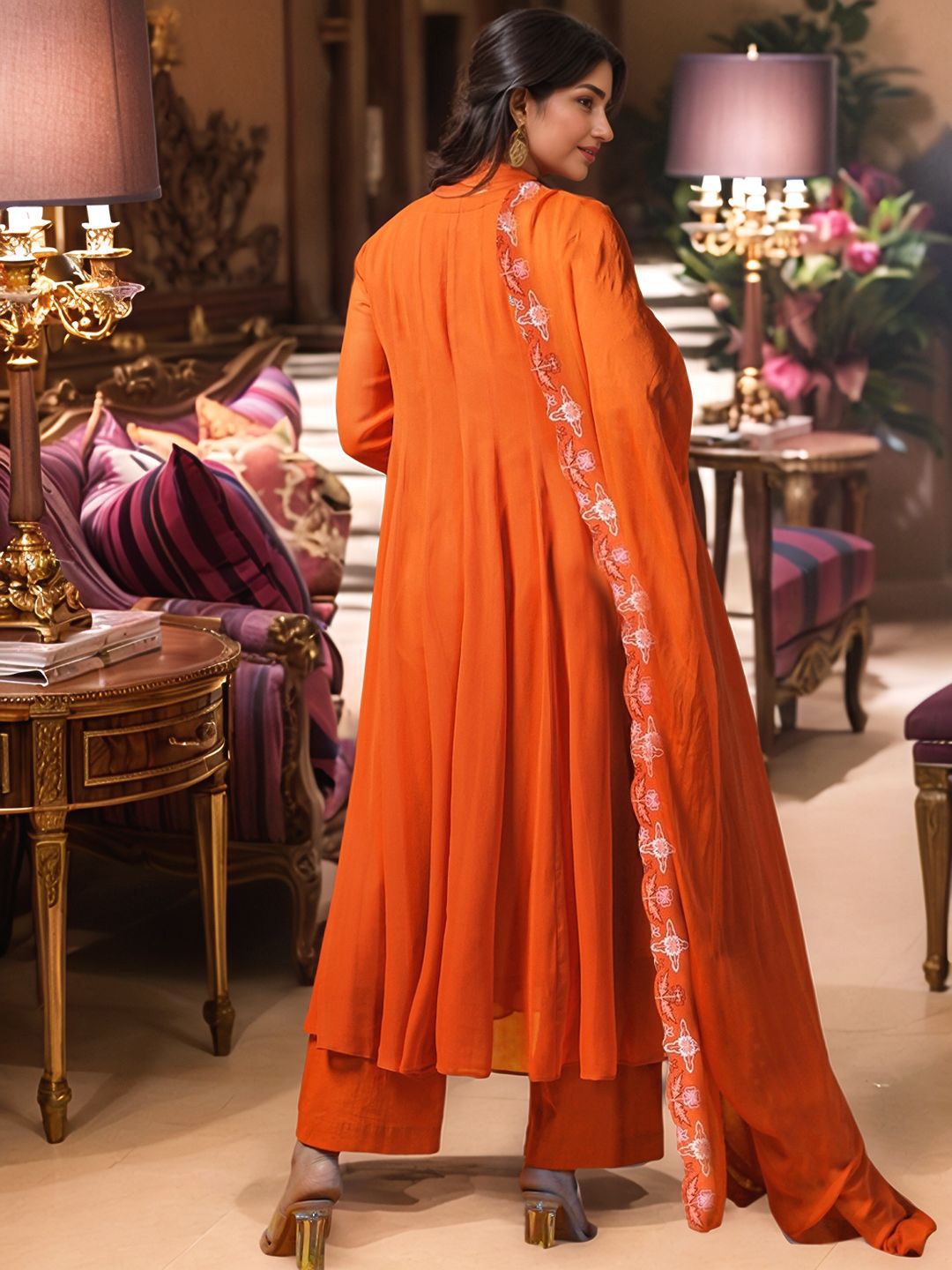 Buy Aaghnya Women Ethnic Motifs Embroidered Regular Kurta With Trousers ...