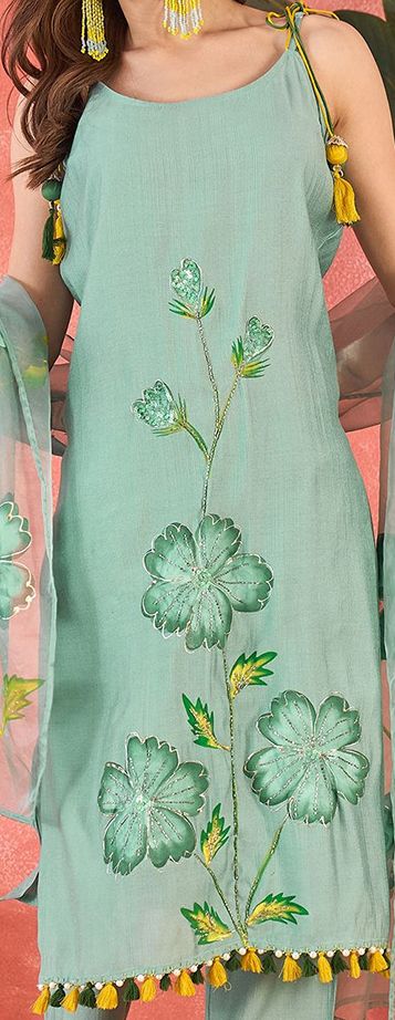 Buy Sangria Embroidered Shoulder Straps Straight Kurta With Trousers ...