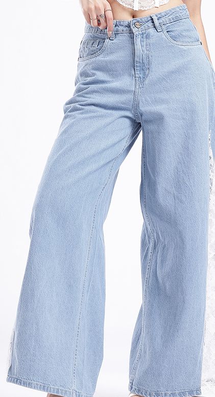 Buy Glitchez Women Lace Paneling High Rise Wide Leg Jeans - Jeans for ...