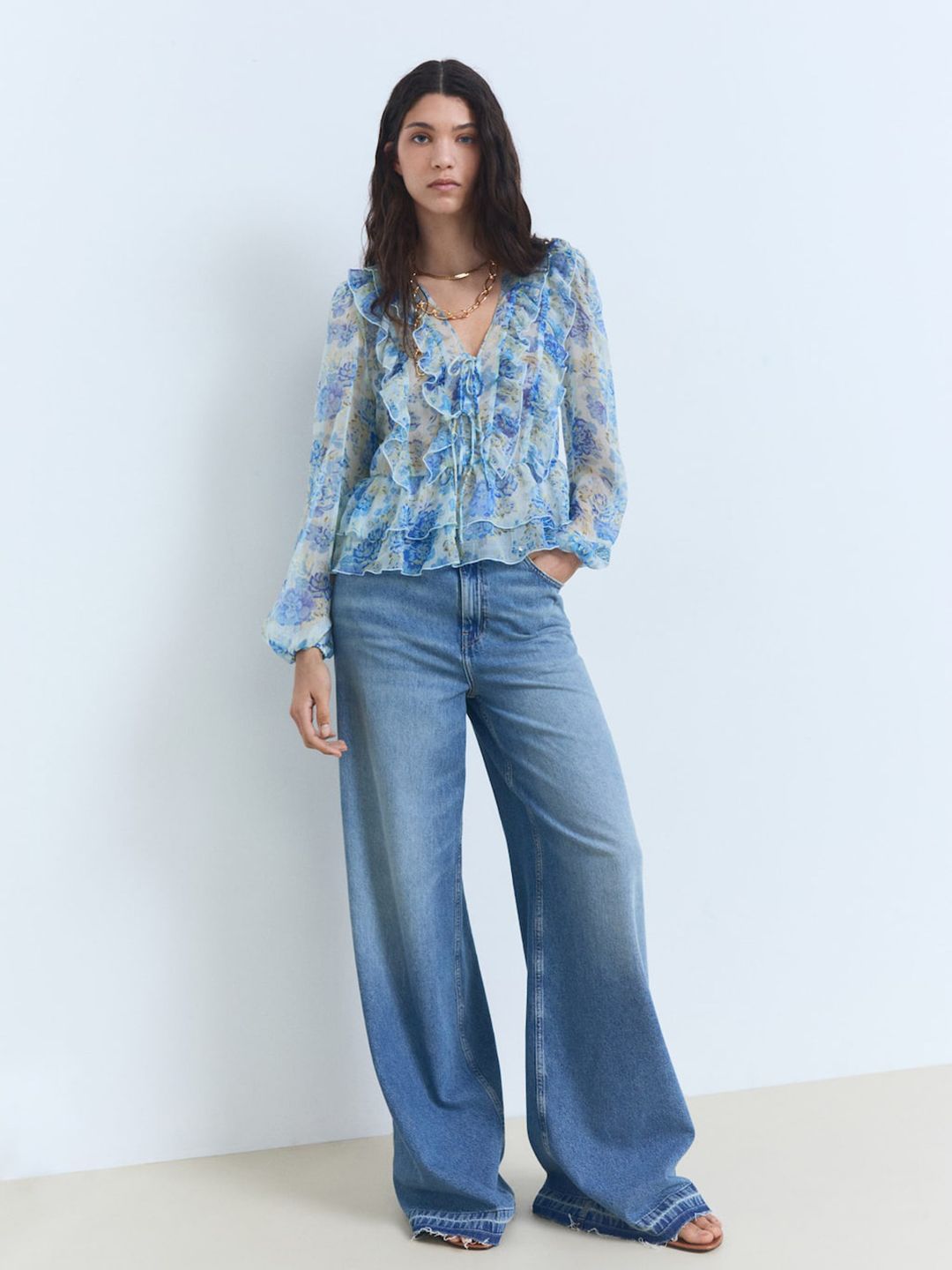 Buy MANGO Floral Print Semi Sheer Ruffled Top - Tops for Women 33930847 ...