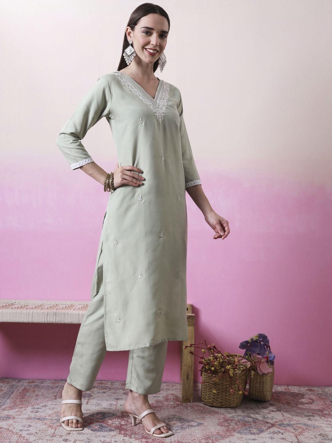 Buy KALINI Women Embroidered A Line Kurta Set - Kurta Sets for Women ...