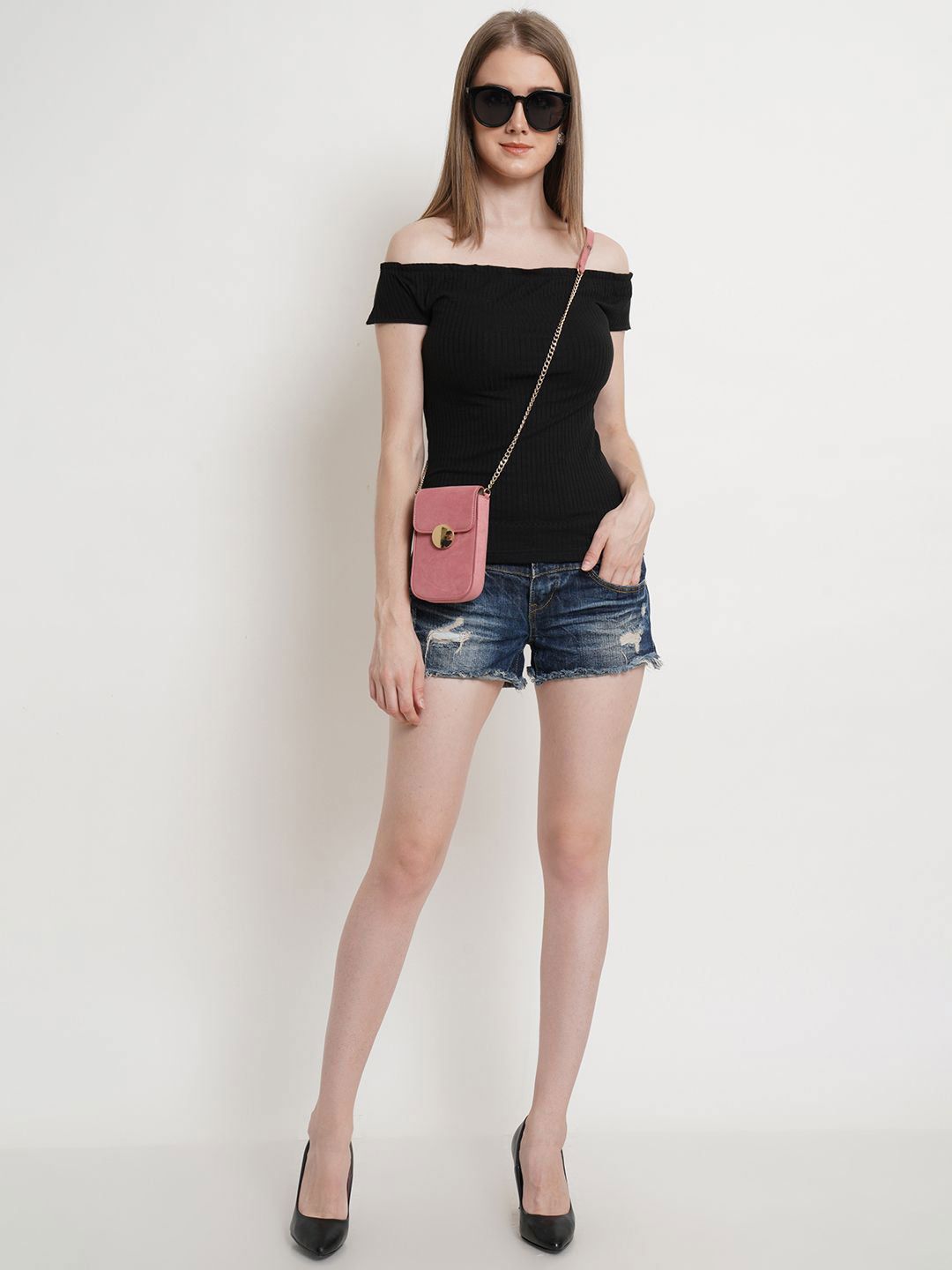 Buy Popwings Women Self Design Off Shoulder Top - Tops for Women ...