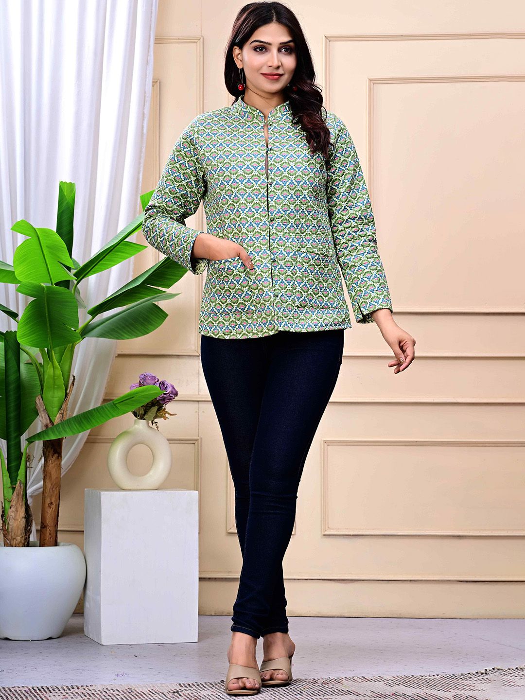 Buy FCV Women Floral Printed Reversible Mandarin Collar Festive Pure ...