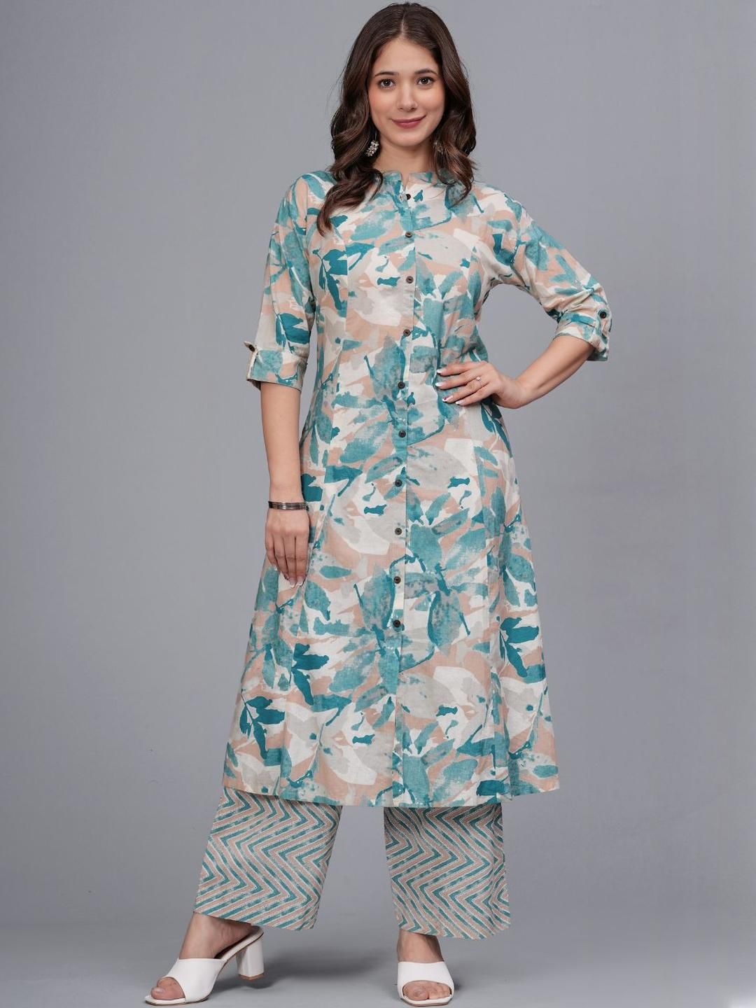 Buy Amayra Women Blue Pure Cotton Kurta Sets - Kurta Sets for Women 34661112 | Myntra