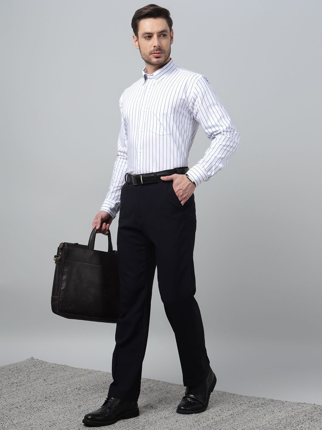 Buy Hancock Classic Fit Striped Button Down Collar Pure Cotton Oxford ...