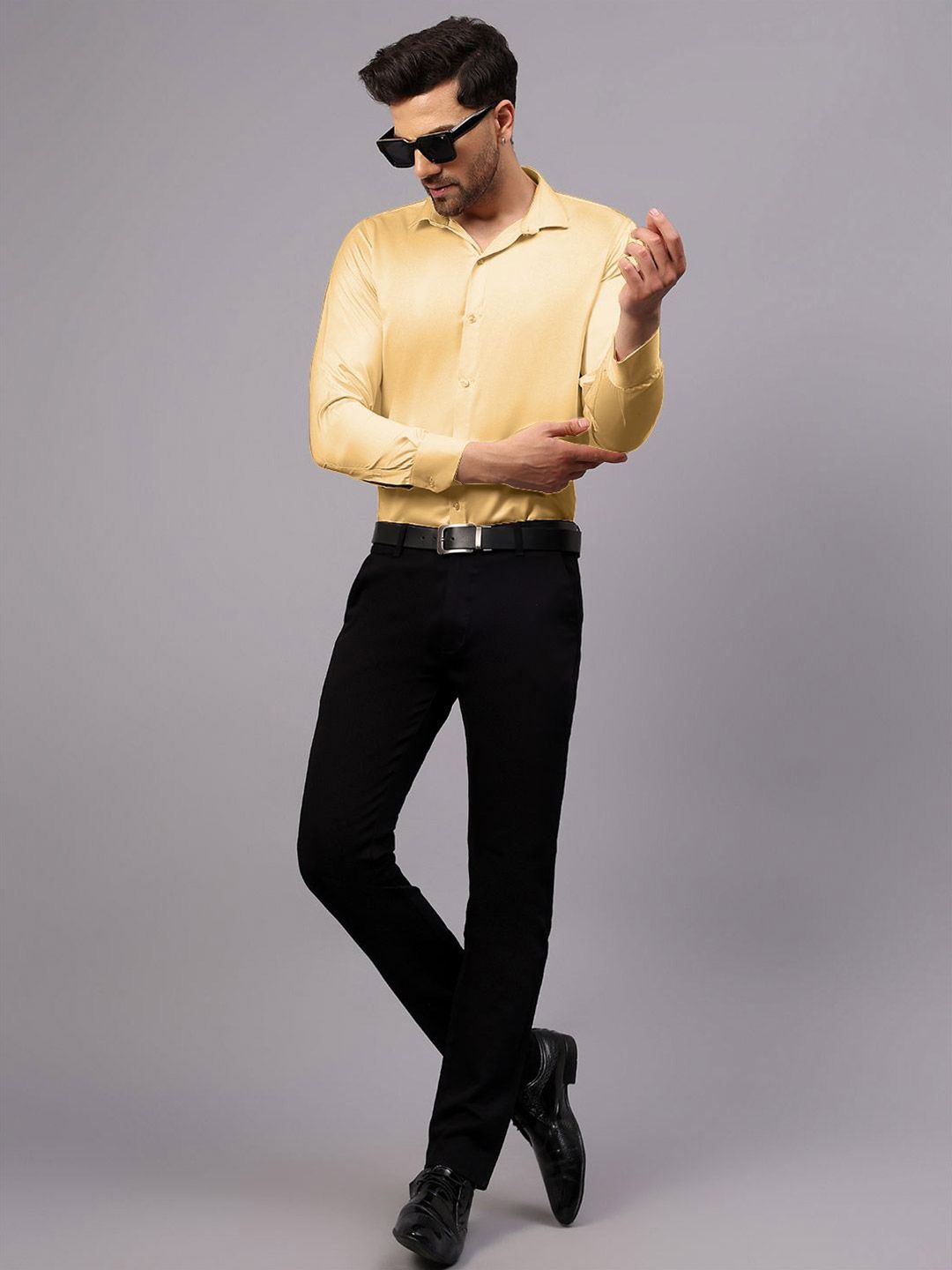 Buy CVC Men Regular Fit Poly Satin Silk Yellow Shirt - Shirts for Men ...