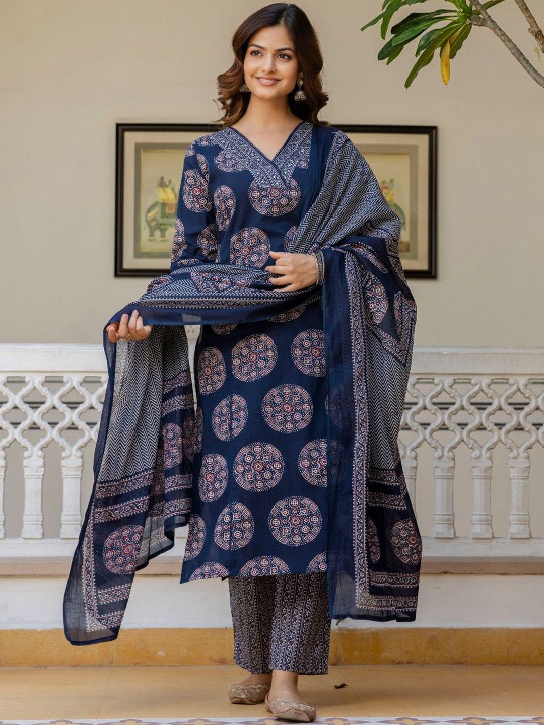 Buy Anouk Women Floral Printed Cotton Kurta With Palazzo & Dupatta - Kurta Sets for Women ...