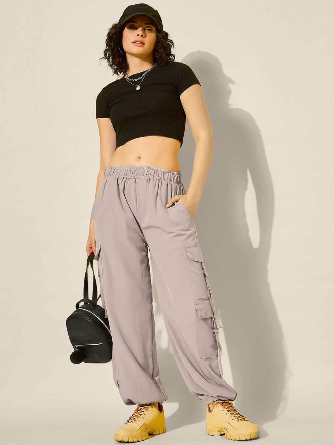 Buy QIOA Women Relaxed Loose Fit High Rise Cargos - Trousers for Women ...