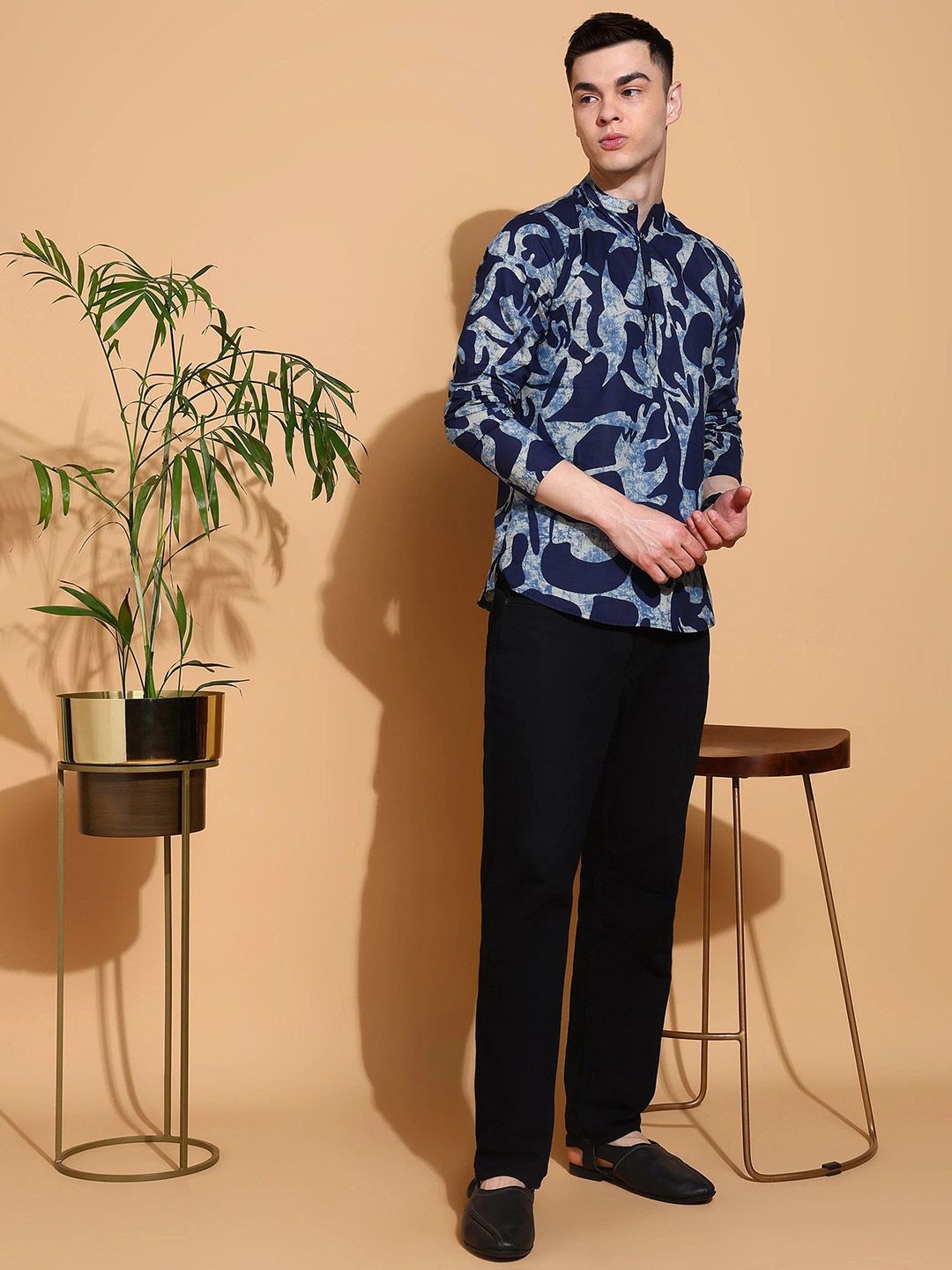 Buy FUBAR Geometric Printed Band Collar Cotton Kurta - Kurtas for Men 34077866 | Myntra