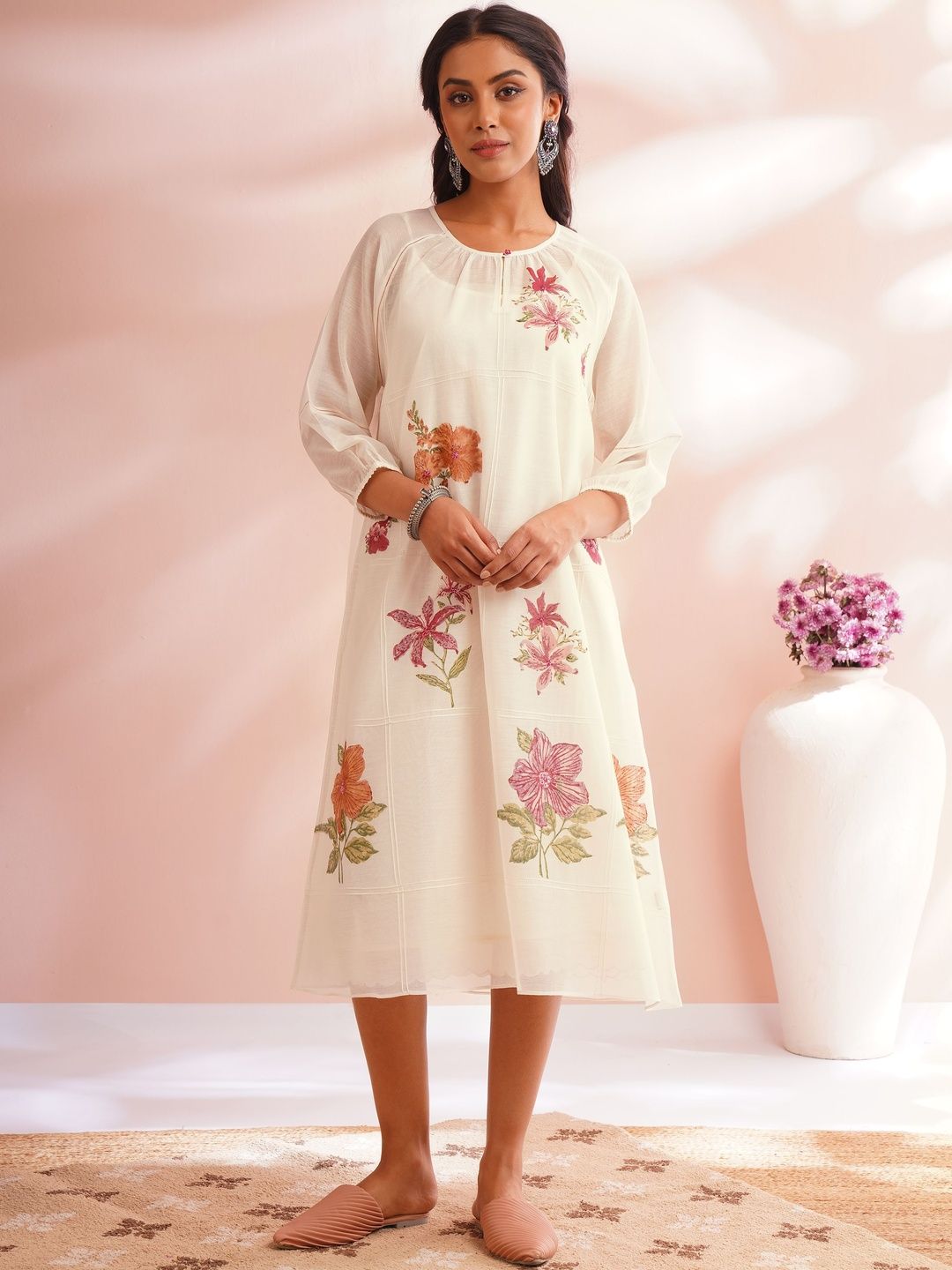Buy JAYPORE Floral Print A Line Midi Dress - Dresses for Women 37872281 ...