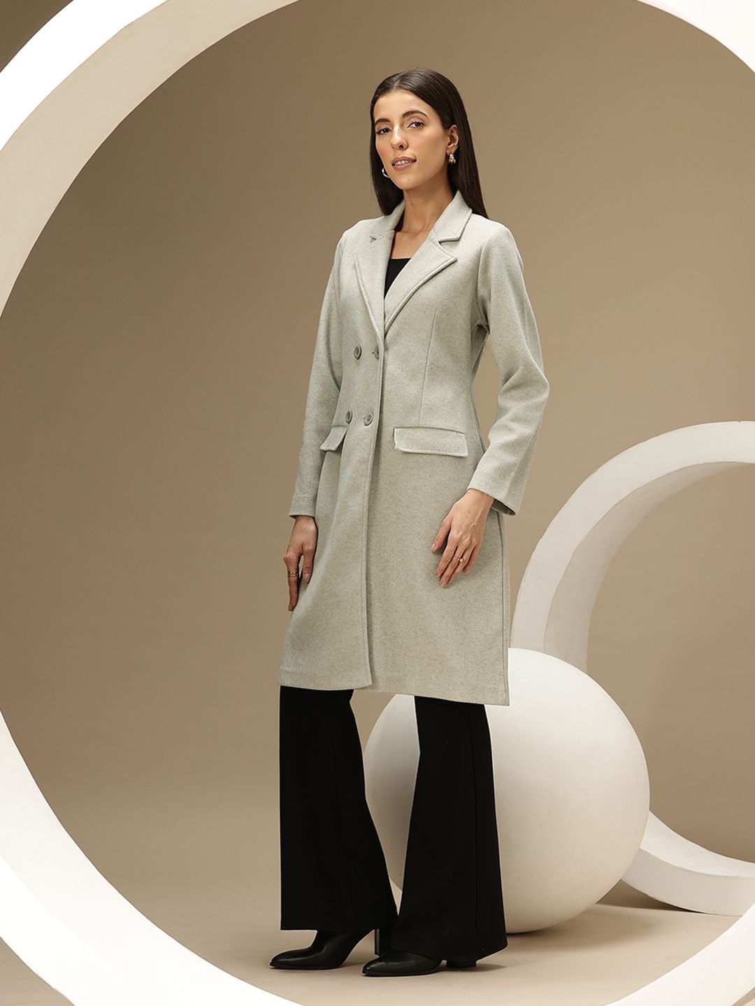 Buy Chemistry Notched Lapel Double Breasted Overcoat - Coats for Women ...