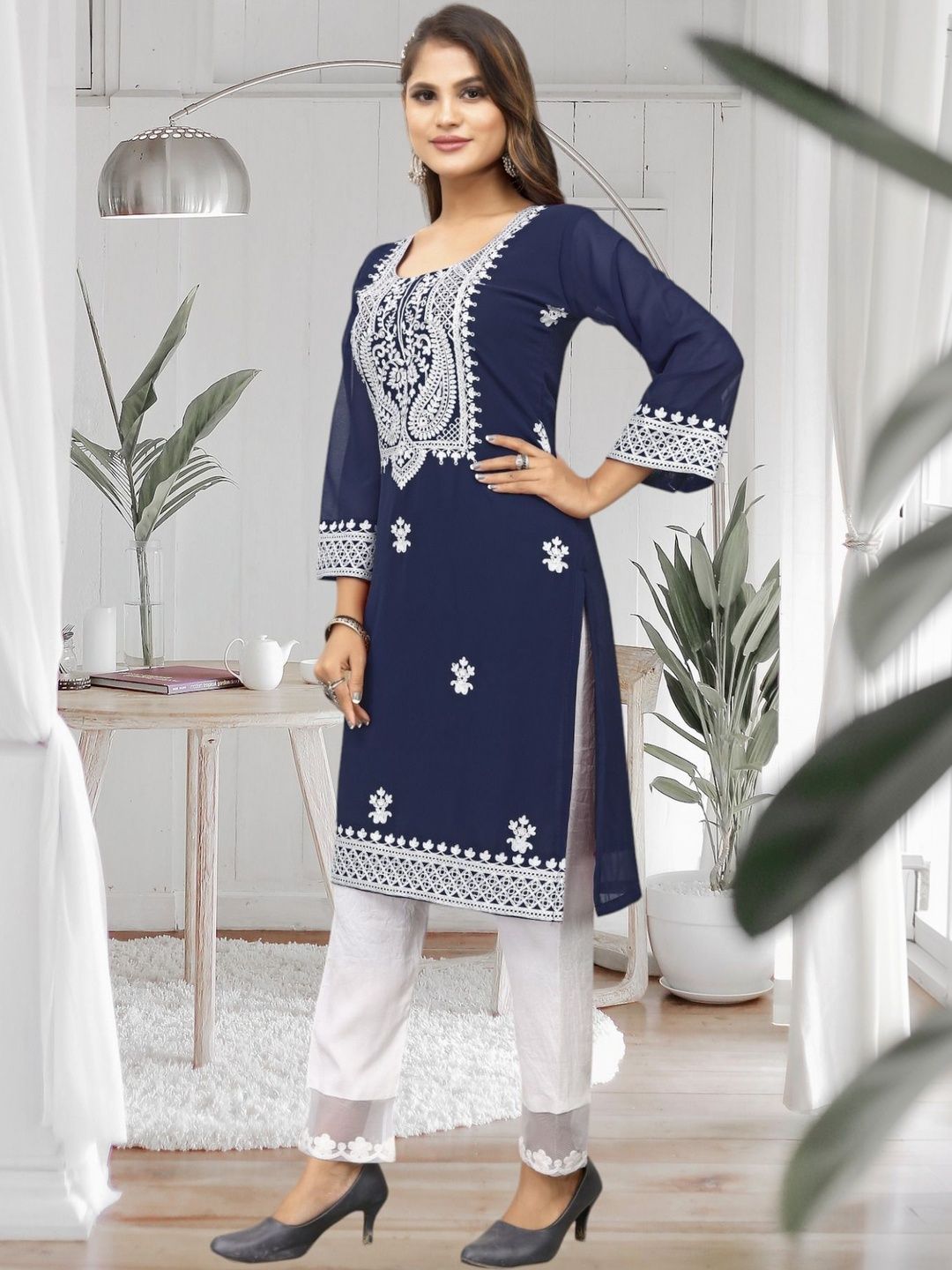 Buy Snizvi Women Embroidered Regular Kurta With Palazzos - Kurta Sets ...