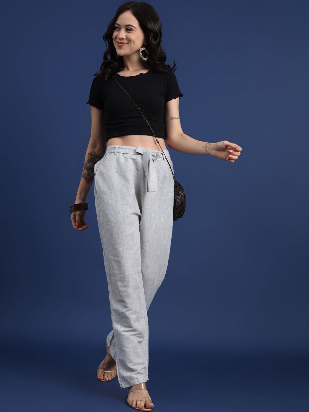 Buy Taavi Women Solid Cotton No Fly Flat Front Trousers With Pockets ...