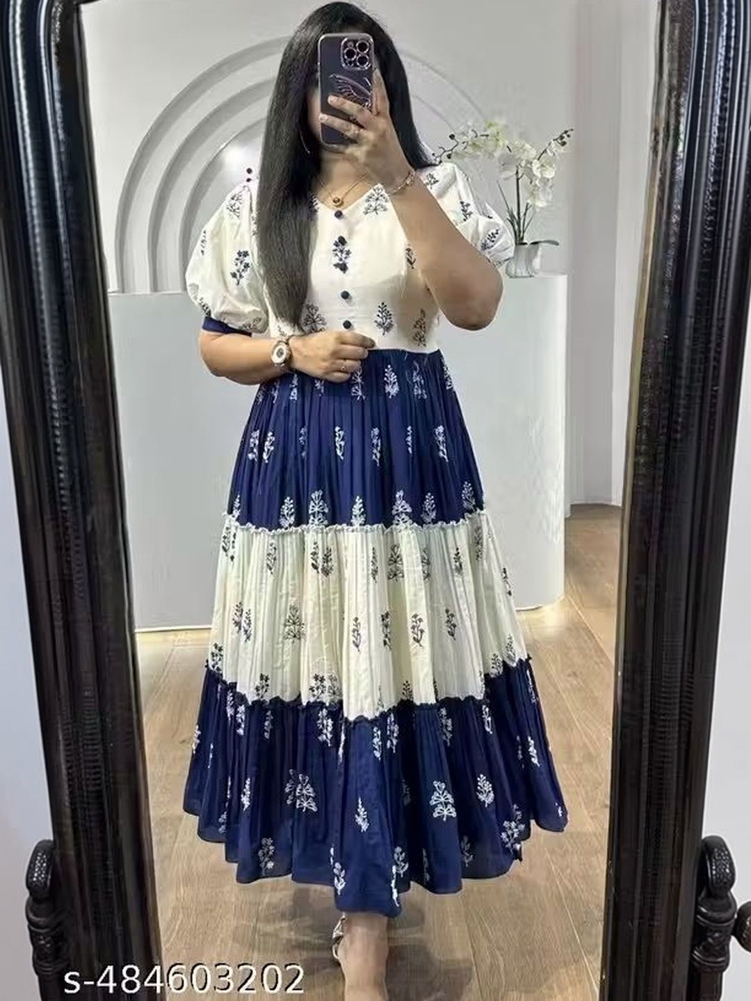 Buy MAHUDI Floral Print Puff Sleeve Fit & Flare Maxi Dress - Dresses ...