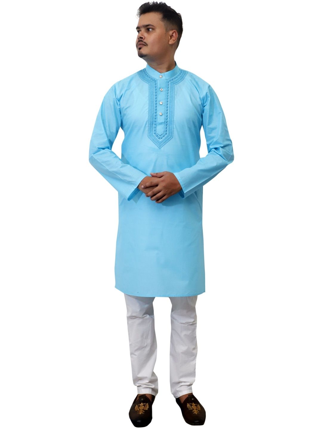 Buy GNTRENDS Men Ethnic Motifs Embroidered Regular Thread Work Pure ...