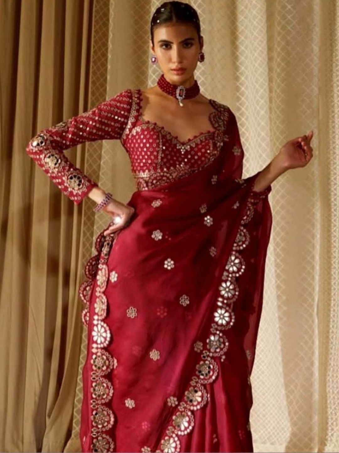 Buy DEVATITHI Embellished Mirror Work Pure Georgette Heavy Work Saree ...