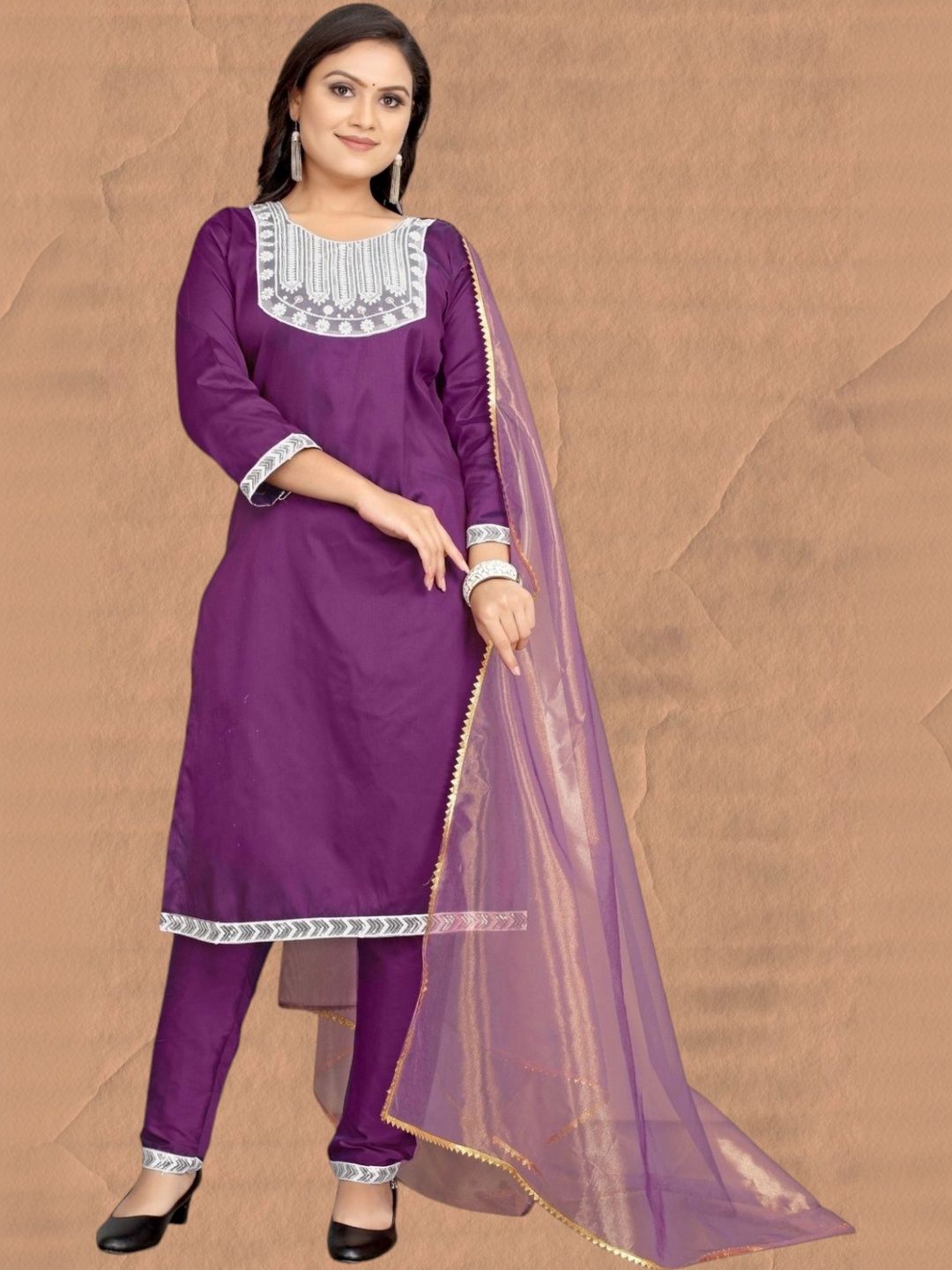 Buy Snizvi Women Embroidered Regular Thread Work Kurta With Trousers ...