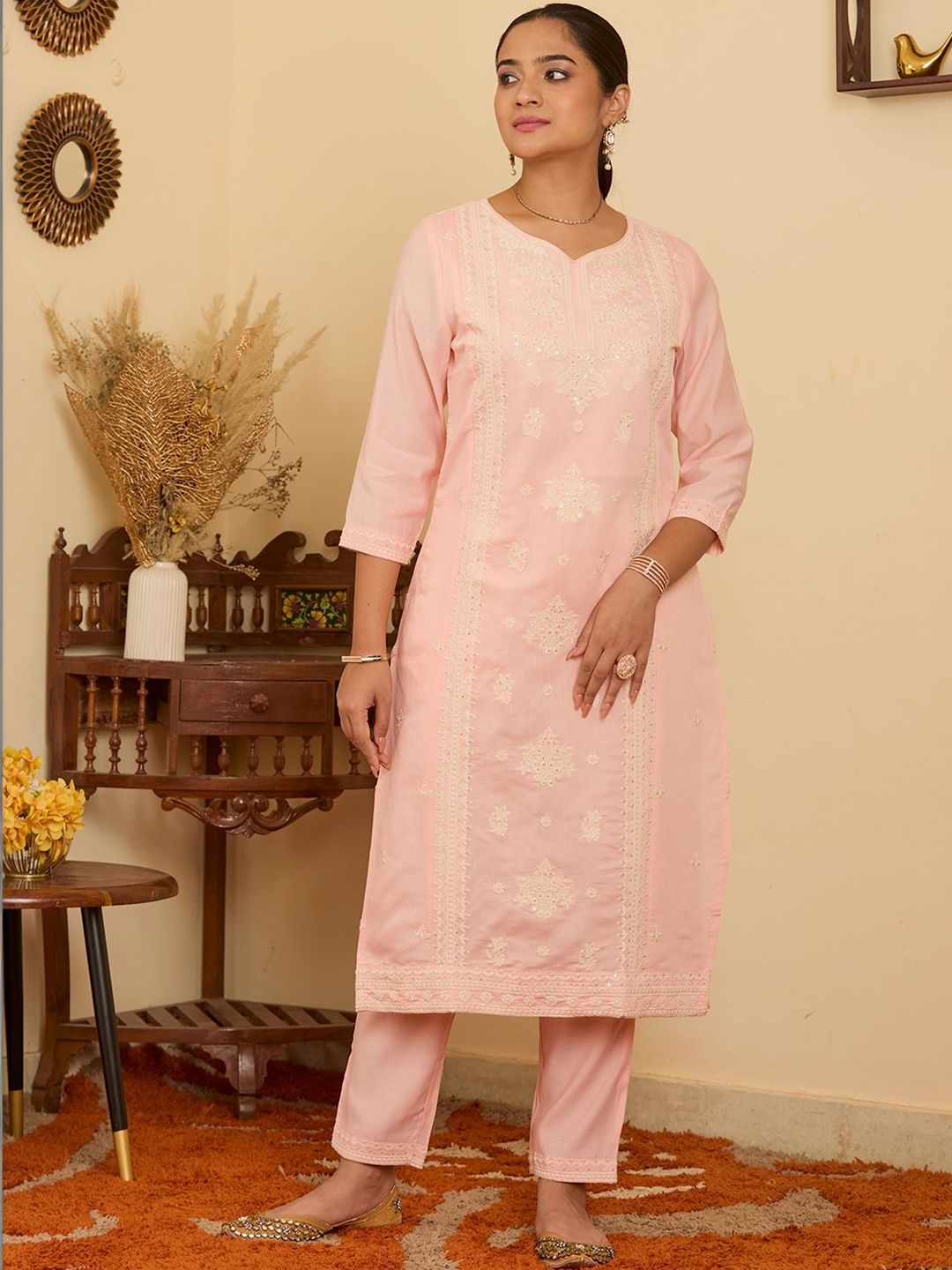 Buy Koskii Women Ethnic Motifs Embroidered Regular Thread Work Kurti ...