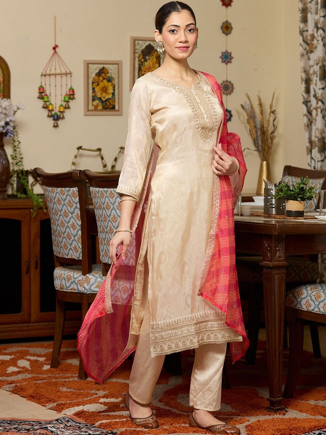 Buy Koskii Women Ethnic Motifs Embroidered Regular Thread Work Kurti ...