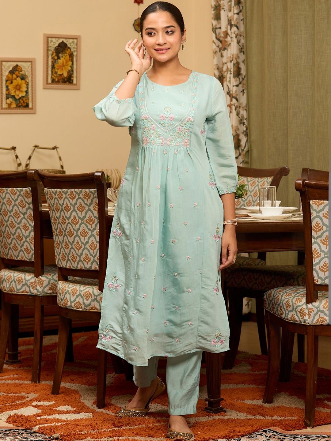 Buy Koskii Women Ethnic Motifs Embroidered Pleated Thread Work Kurti ...