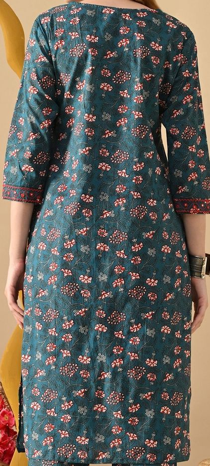 Buy KJFAB Women Floral Printed Regular Thread Work Pure Cotton Kurta ...