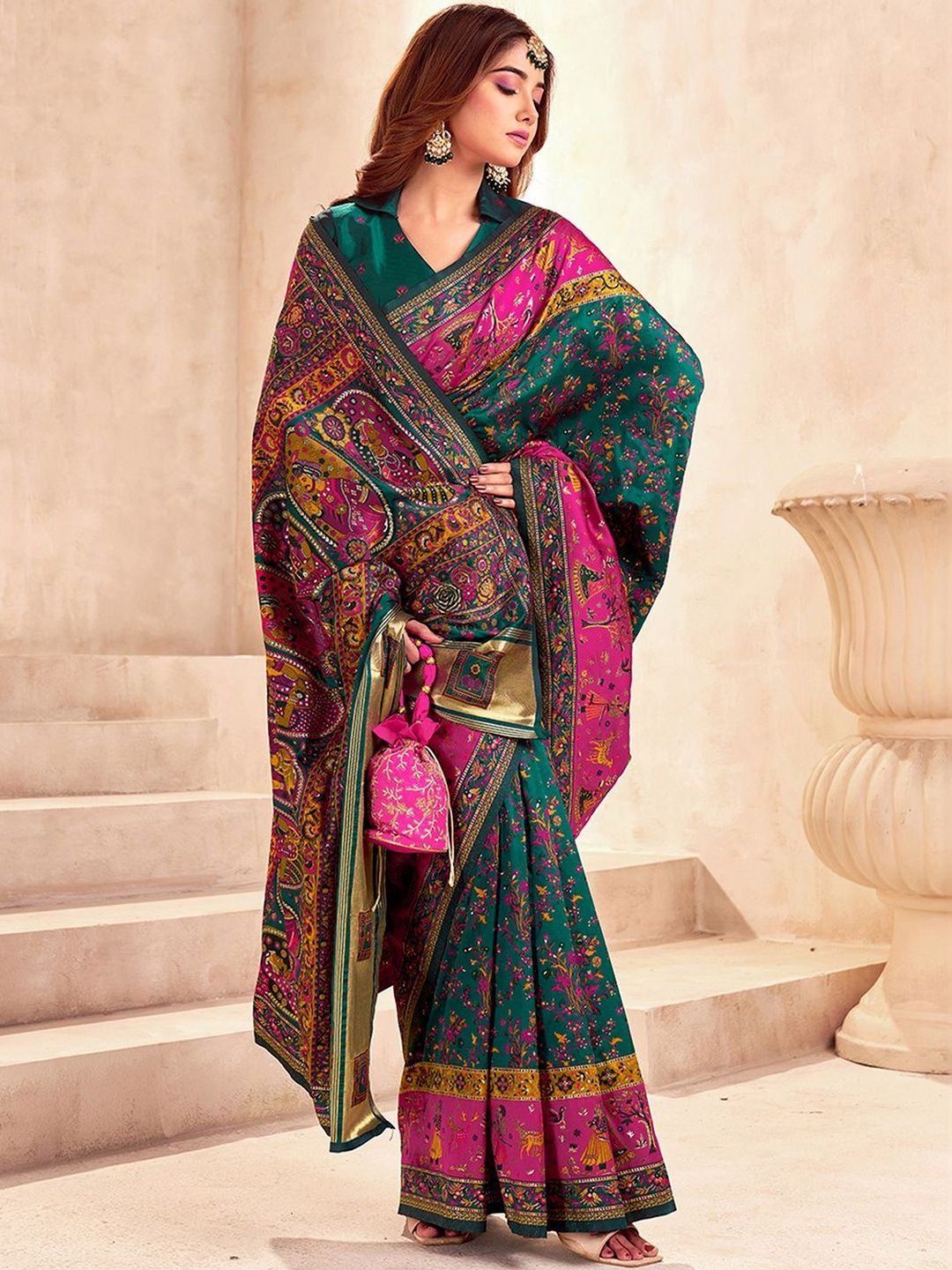 Buy Satrani Ethnic Motifs Zari Art Silk Heavy Work Saree - Sarees for ...