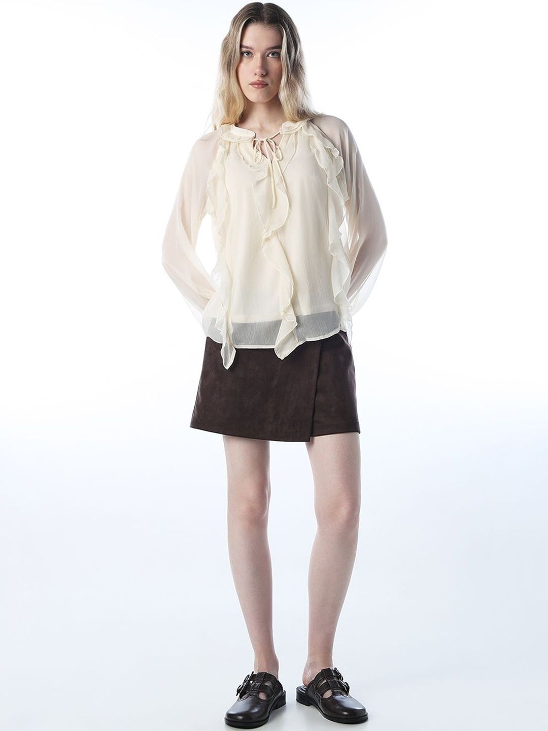 Buy ONLY Tie Up Neck Ruffles Chiffon Top - Tops for Women 37434107 | Myntra