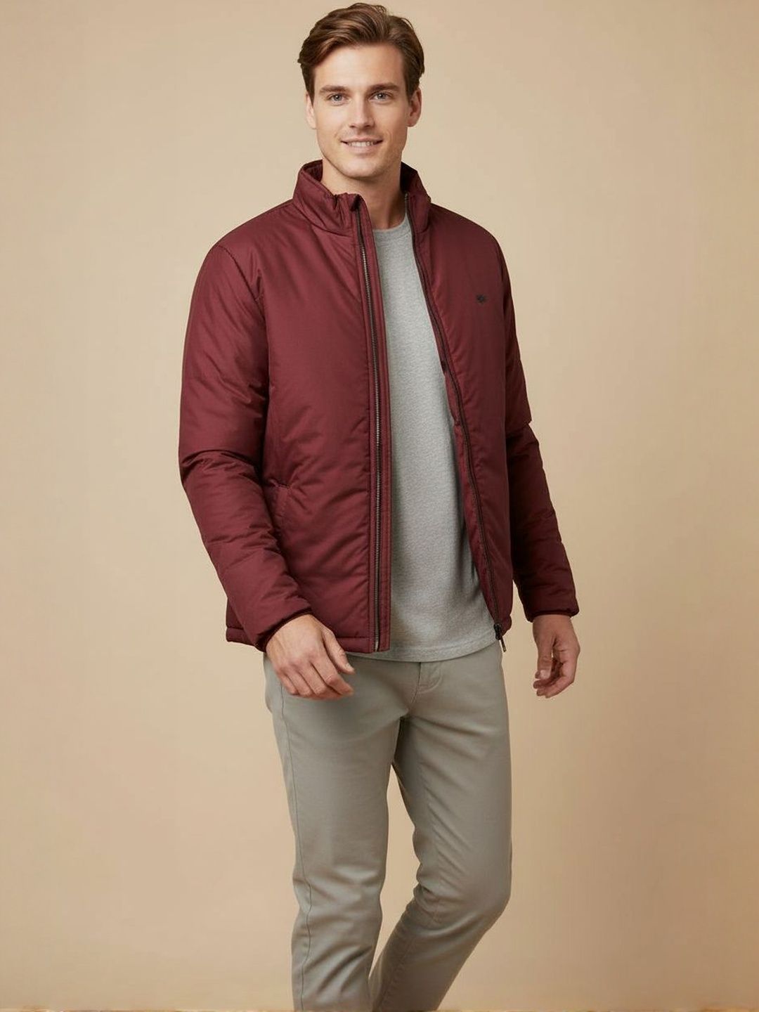 Buy The Roadster Life Co Mock Collar Neck Padded Jacket - Jackets for ...