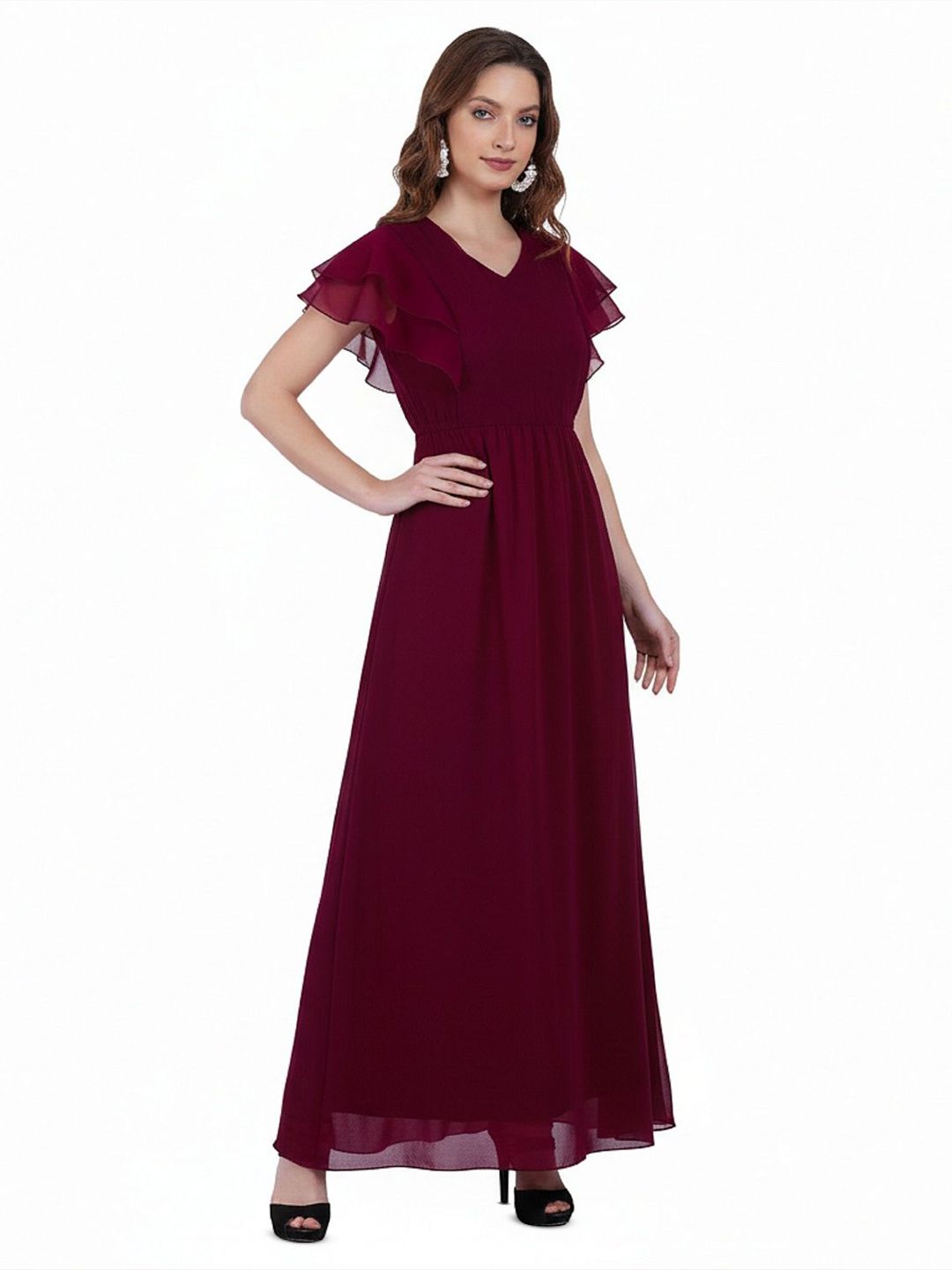 Buy Warsian Flutter Sleeve Georgette Maxi Dress - Dresses for Women ...