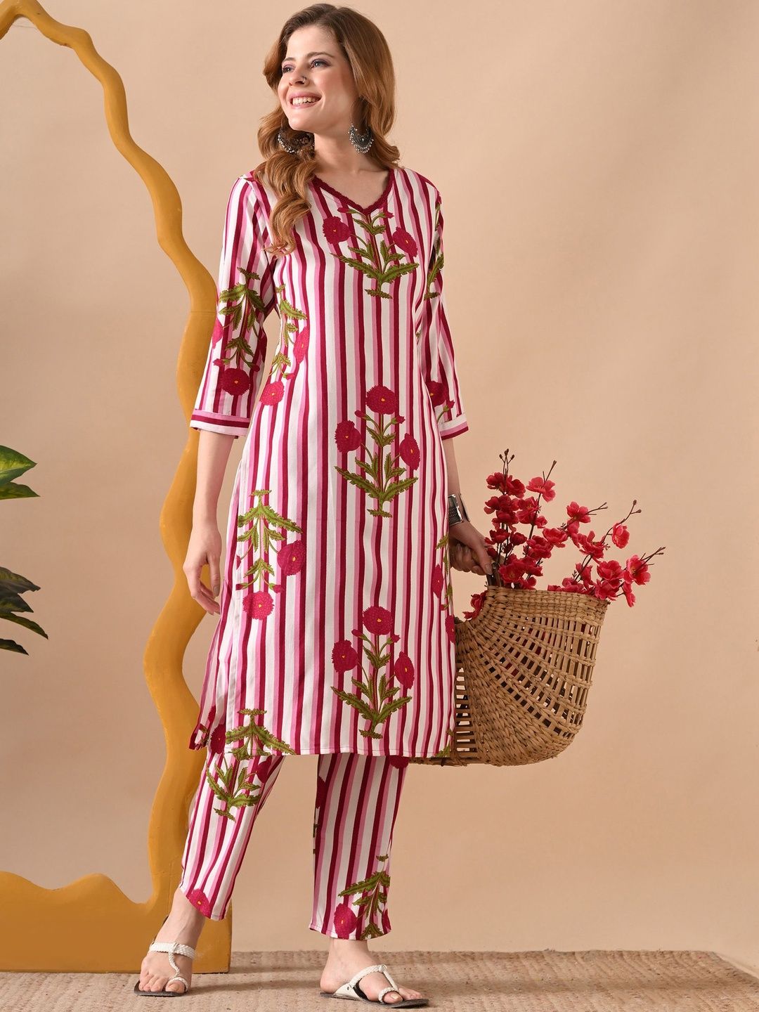 Buy KJFAB Women Printed Regular Pure Cotton Kurta With Trousers - Kurta ...